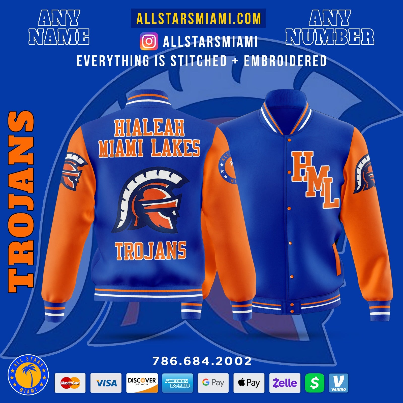HIALEAH MIAMI LAKES TROJANS (HML) VARSITY LETTERMAN JACKET – AllStarsMiami